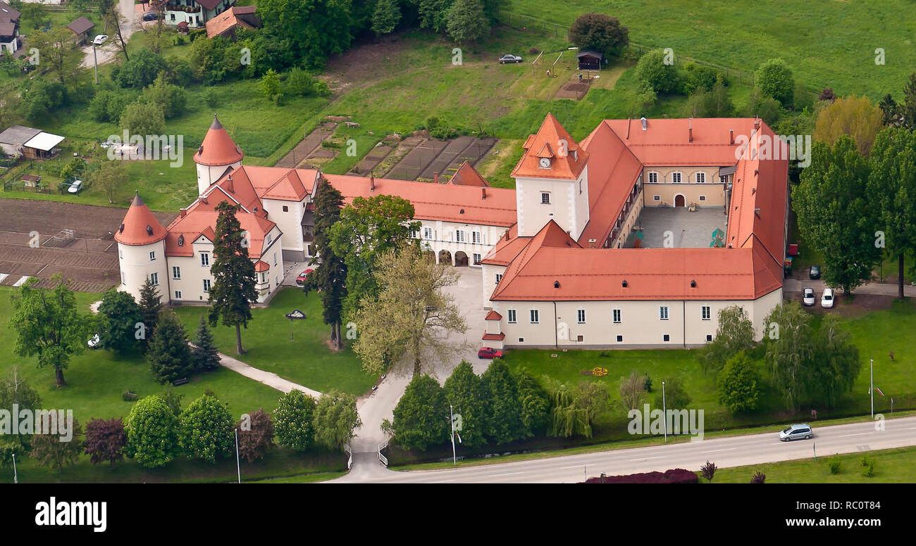 Medieval castle in a European village, municipality Race Fram in ...