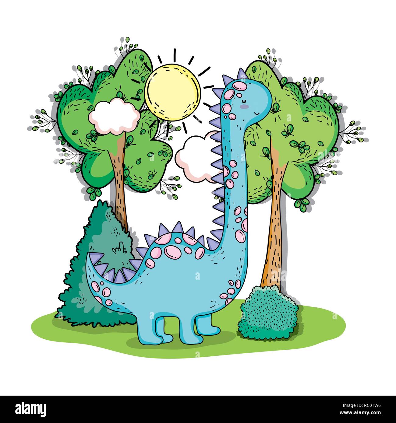 brontosaurus prehistoric dino animal with trees Stock Vector Image ...