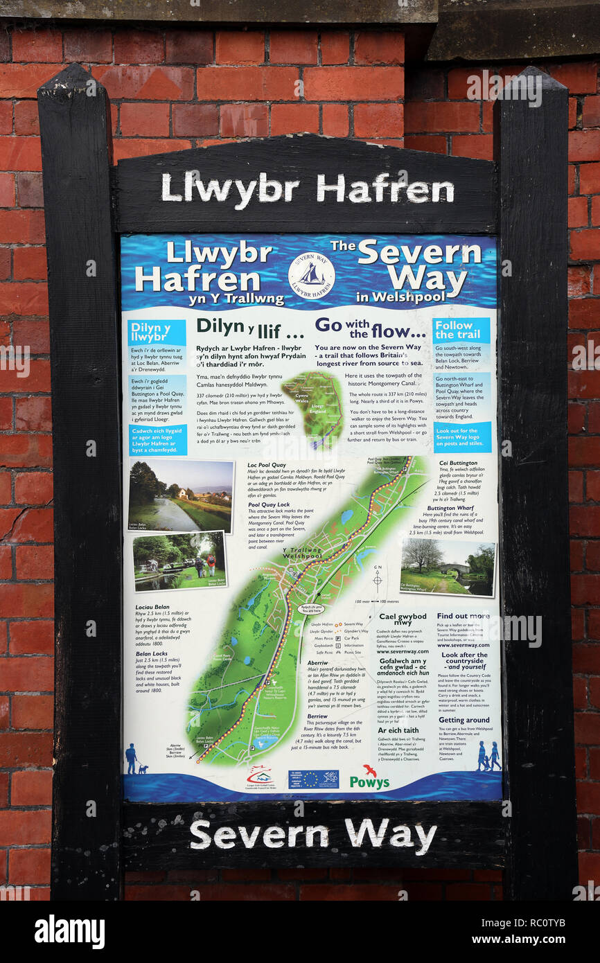 Severn Way Path information board, the canal,Welshpool,Powys Stock ...