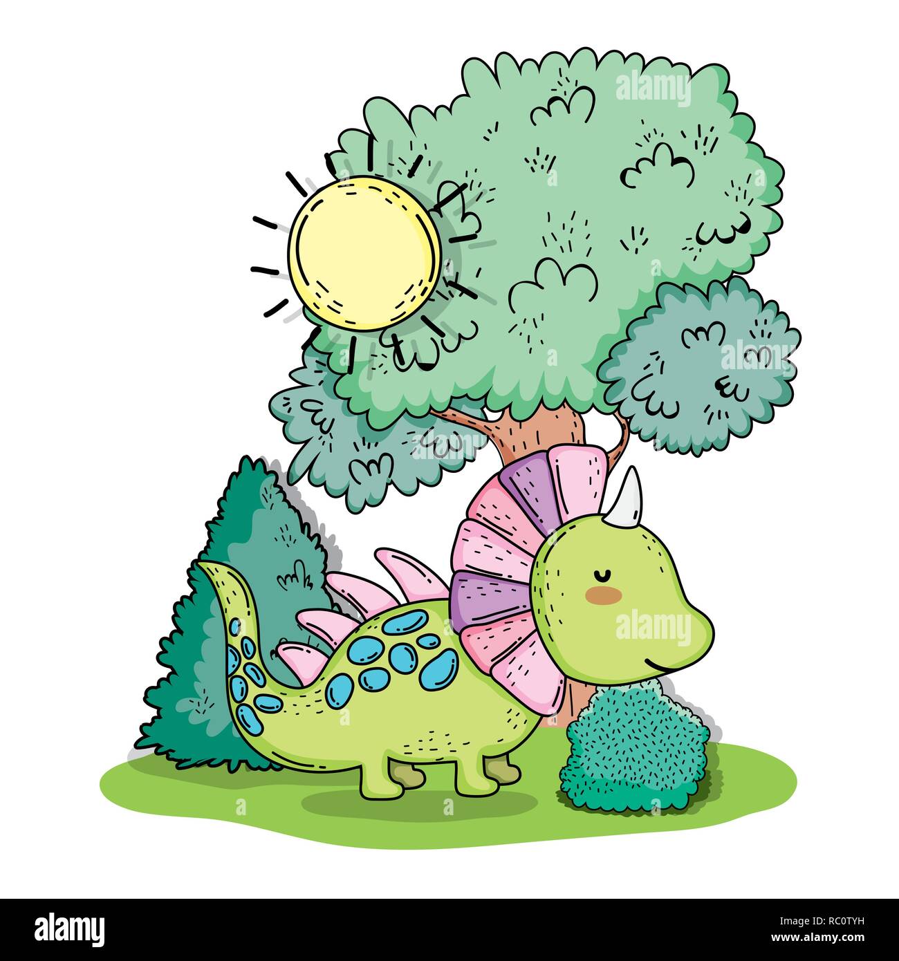 styracosaurus prehistoric dino animal with tree Stock Vector Image ...