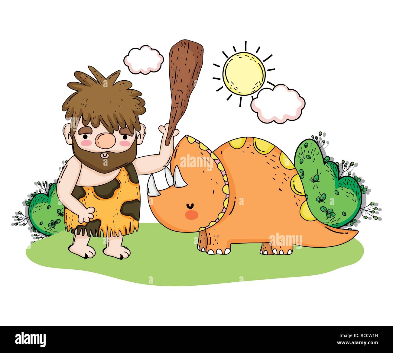 primitive man with triceratops prehistoric animal Stock Vector Image ...