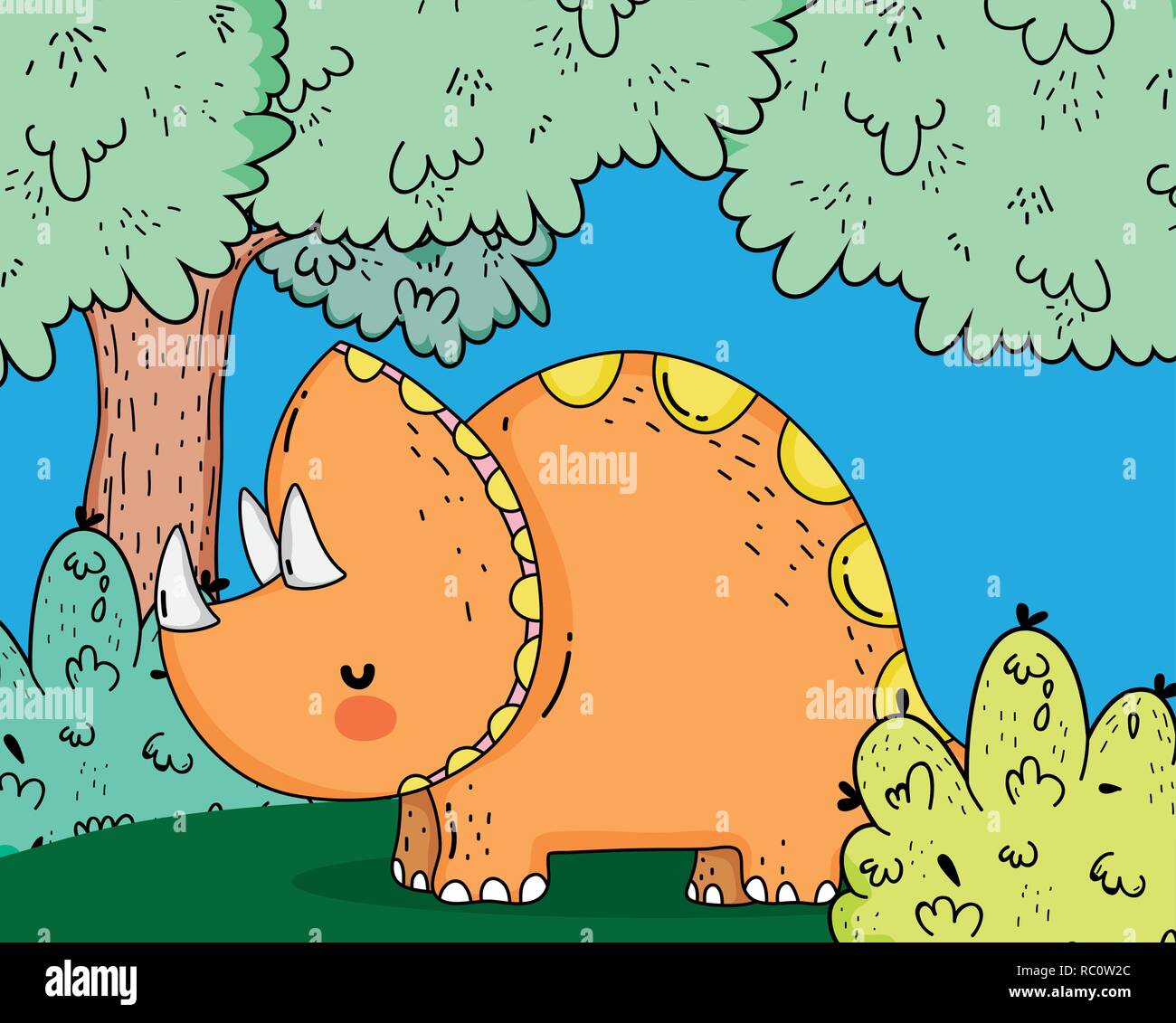 cute triceratops prehistoric animal and tree Stock Vector Image & Art ...