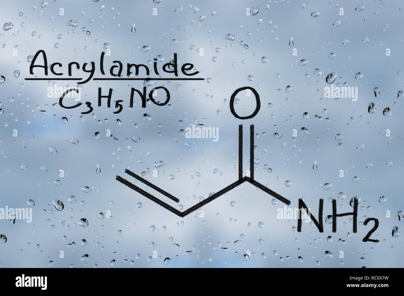Structural model of Acrylamide on the glass with raindrops Stock Photo ...