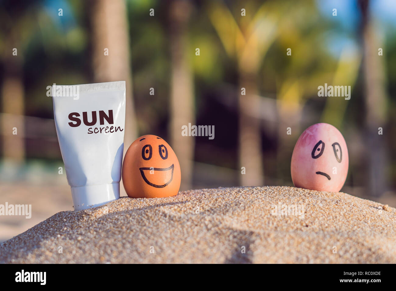 Sunburned egg smeared the sun screen, and the burnt egg was not smeared ...