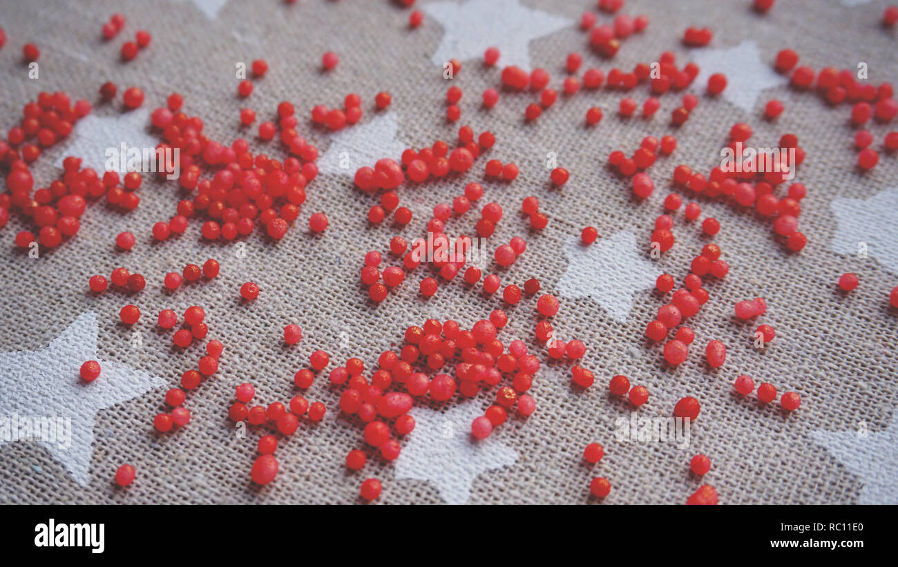 Red balls. Small gel ball. Silica gel. Balls of red hydrogel. Texture ...