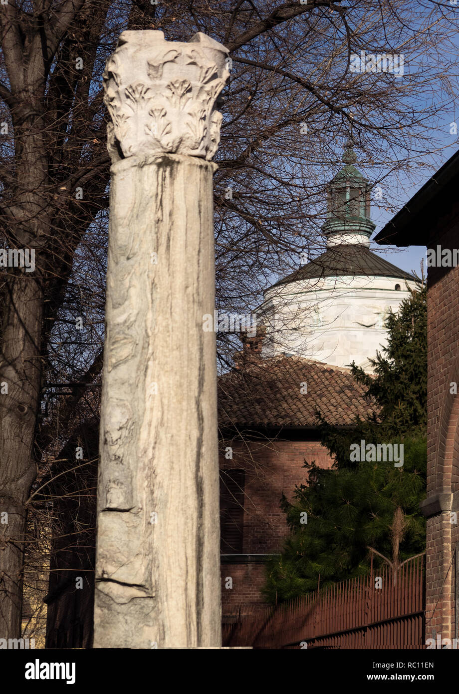 Milan - Italy, the column of the devil outside the holy Ambrogio church ...