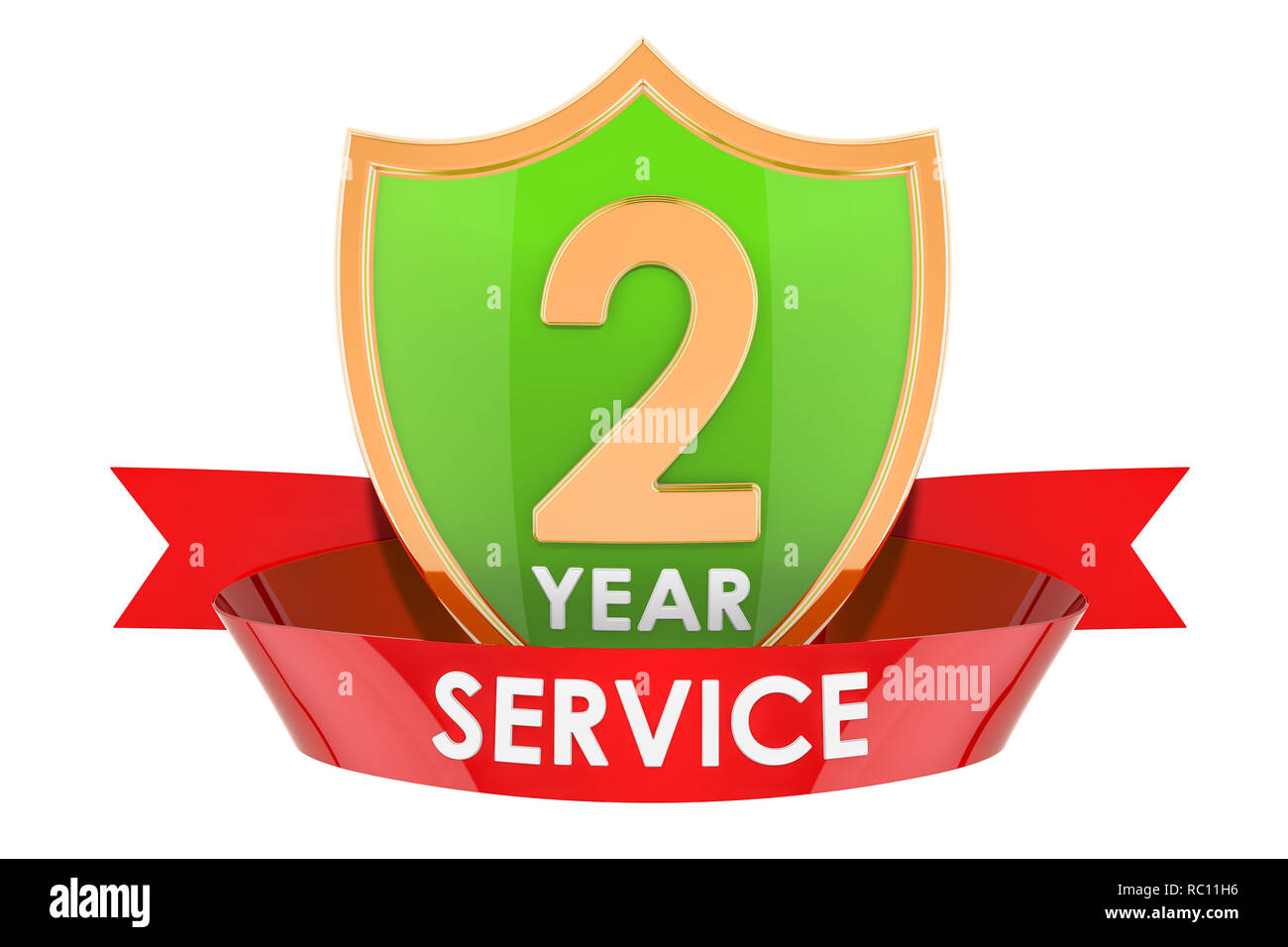 2 year service shield, badge. 3D rendering isolated on white background ...
