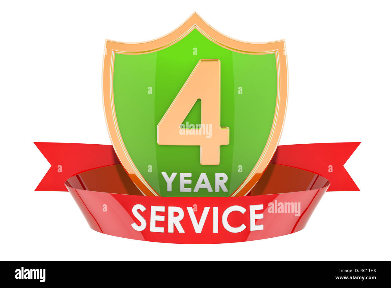 4 year service shield, badge. 3D rendering isolated on white background ...