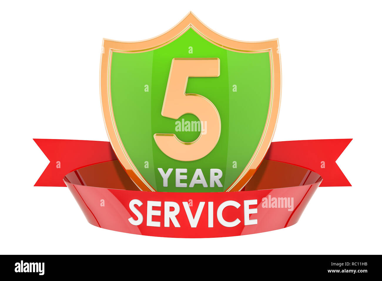 5 year service shield, badge. 3D rendering isolated on white background ...
