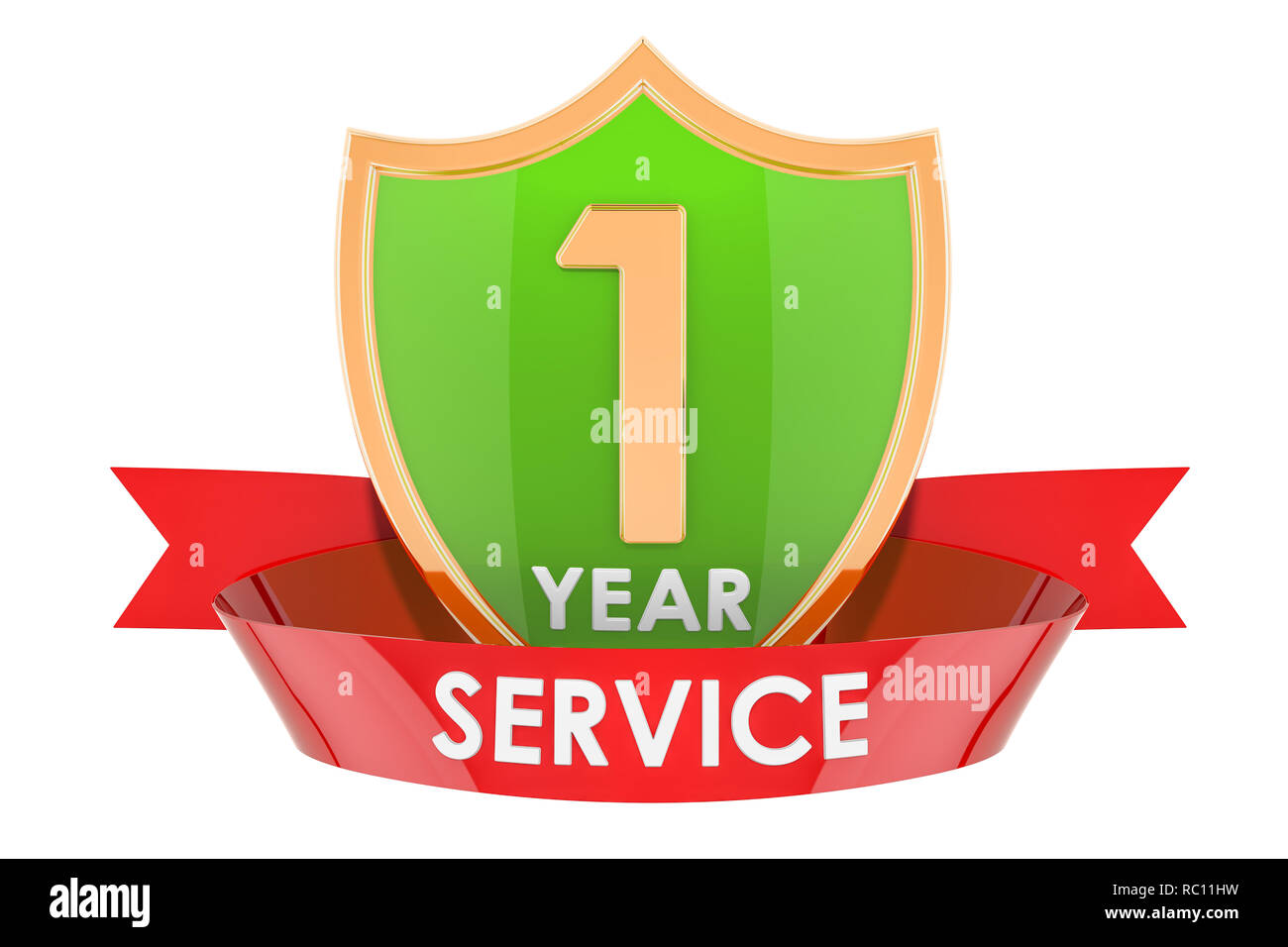 1 year service shield, badge. 3D rendering isolated on white background ...