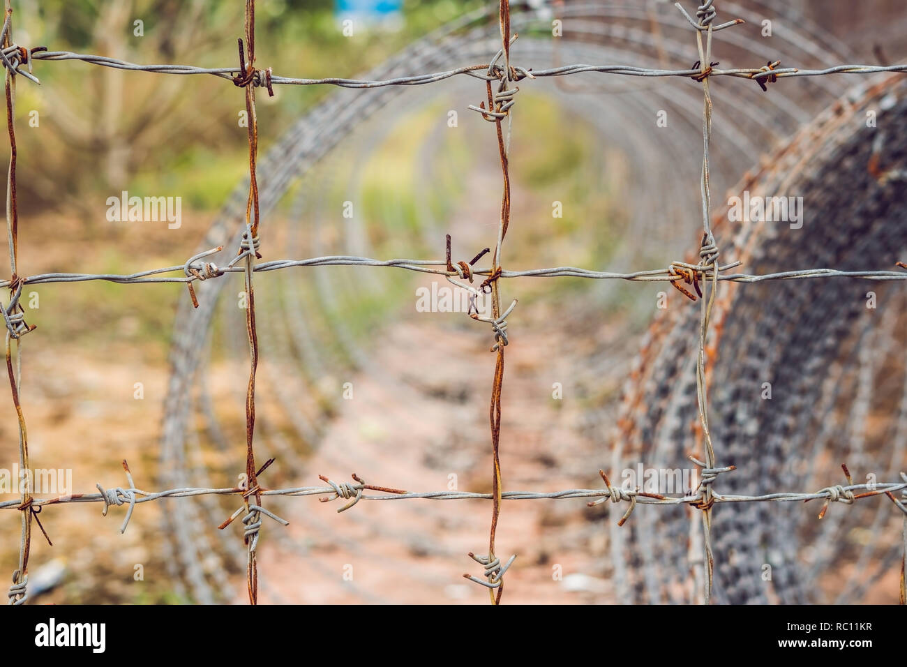 Barbed wire, a fence in prison. Prison concept Stock Photo - Alamy
