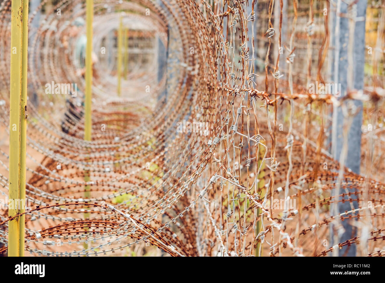 Barbed wire, a fence in prison. Prison concept Stock Photo - Alamy