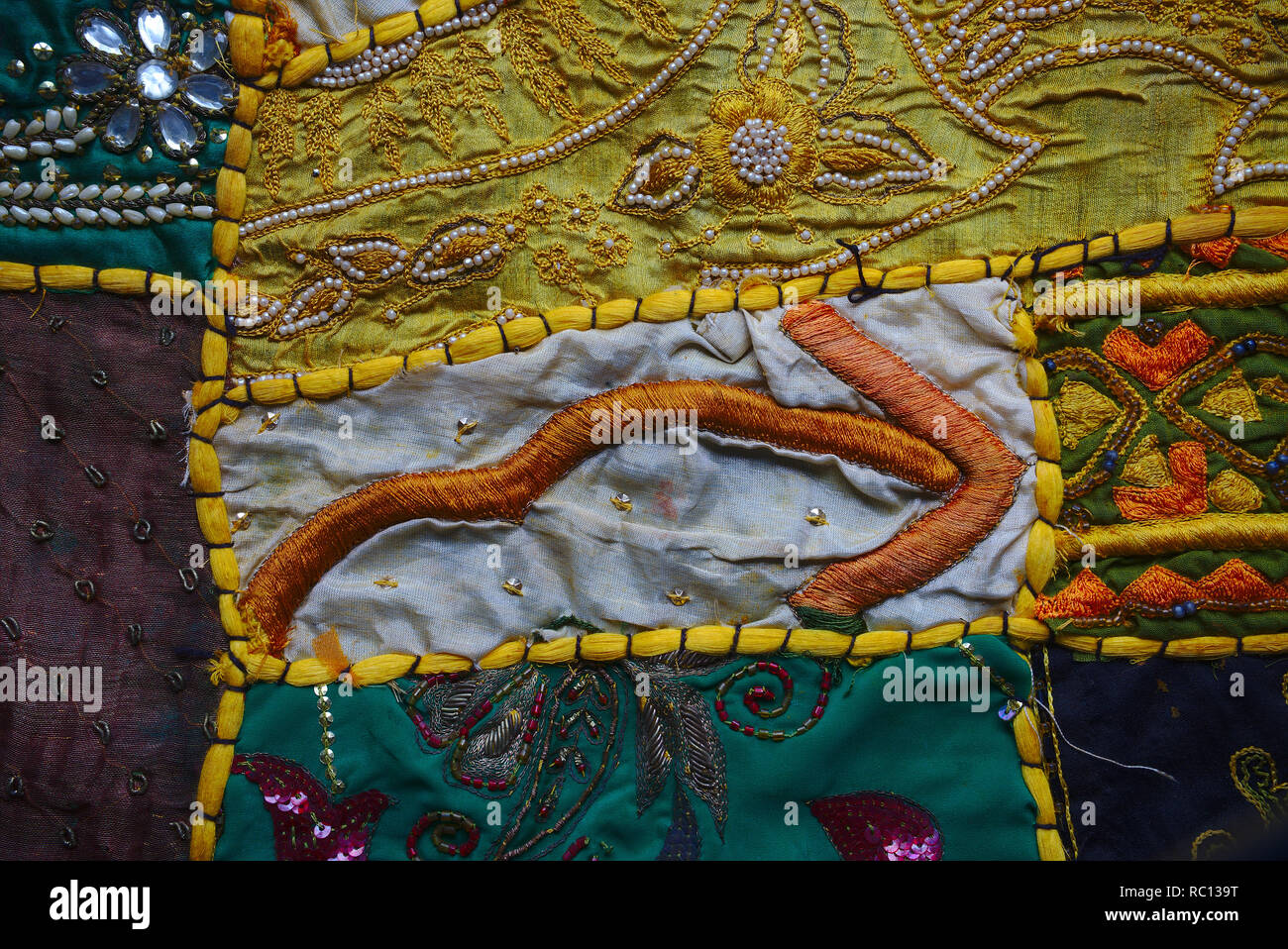 Indian patchwork detail, traditional handicraft handmade. decorative ...