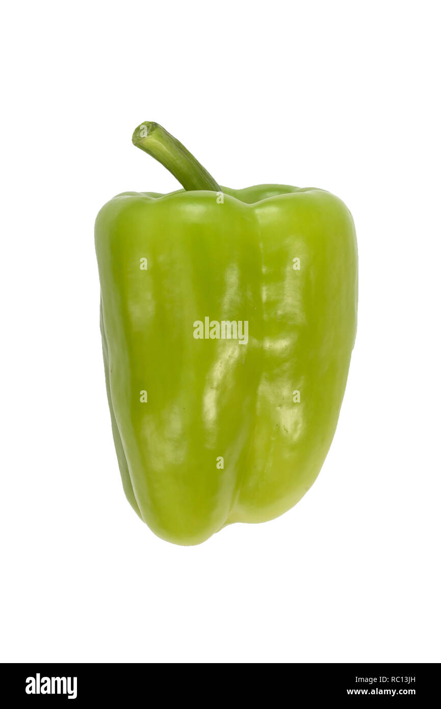Green sweet pepper isolated on white background. View from side. Fresh ...
