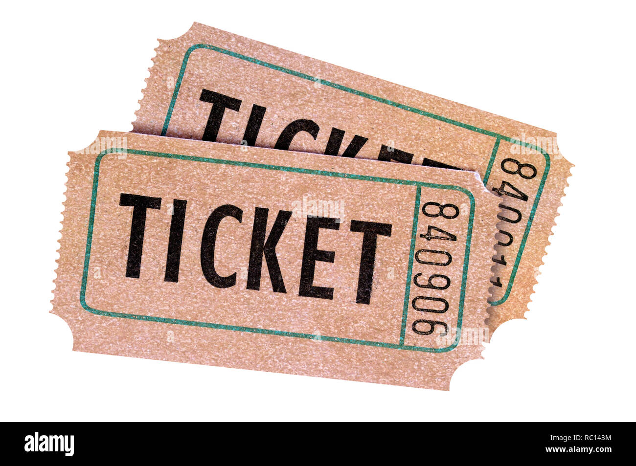 Two old faded entrance tickets isolated white Stock Photo - Alamy