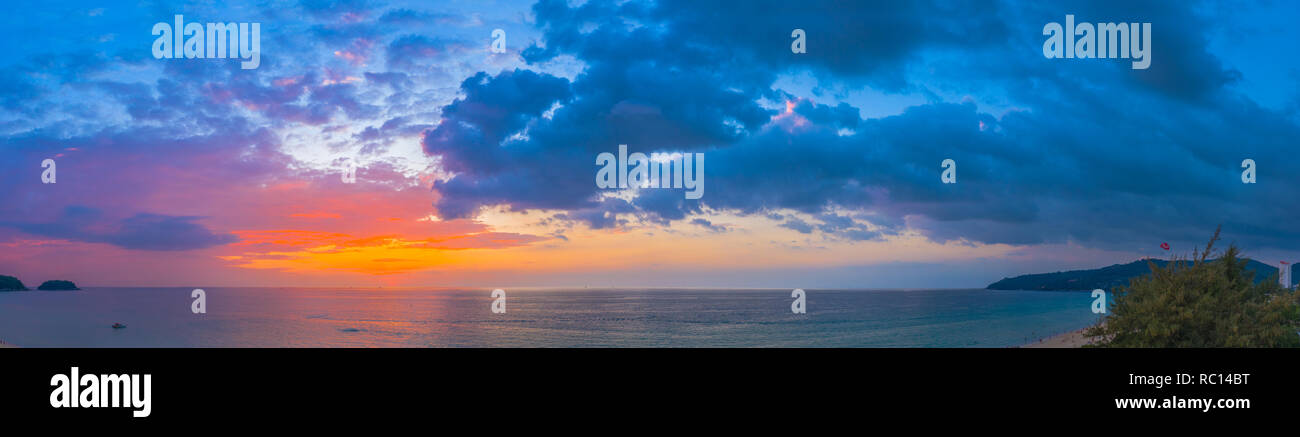 aerial view sunset at Karon beach.Karon beach is a beach is broad and ...
