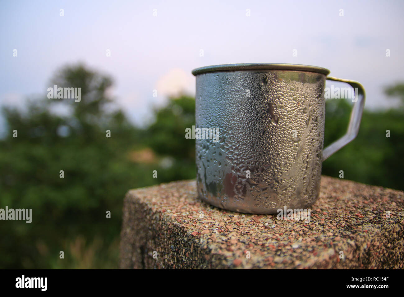 glass stainless cold water drops. in nature background Stock Photo - Alamy