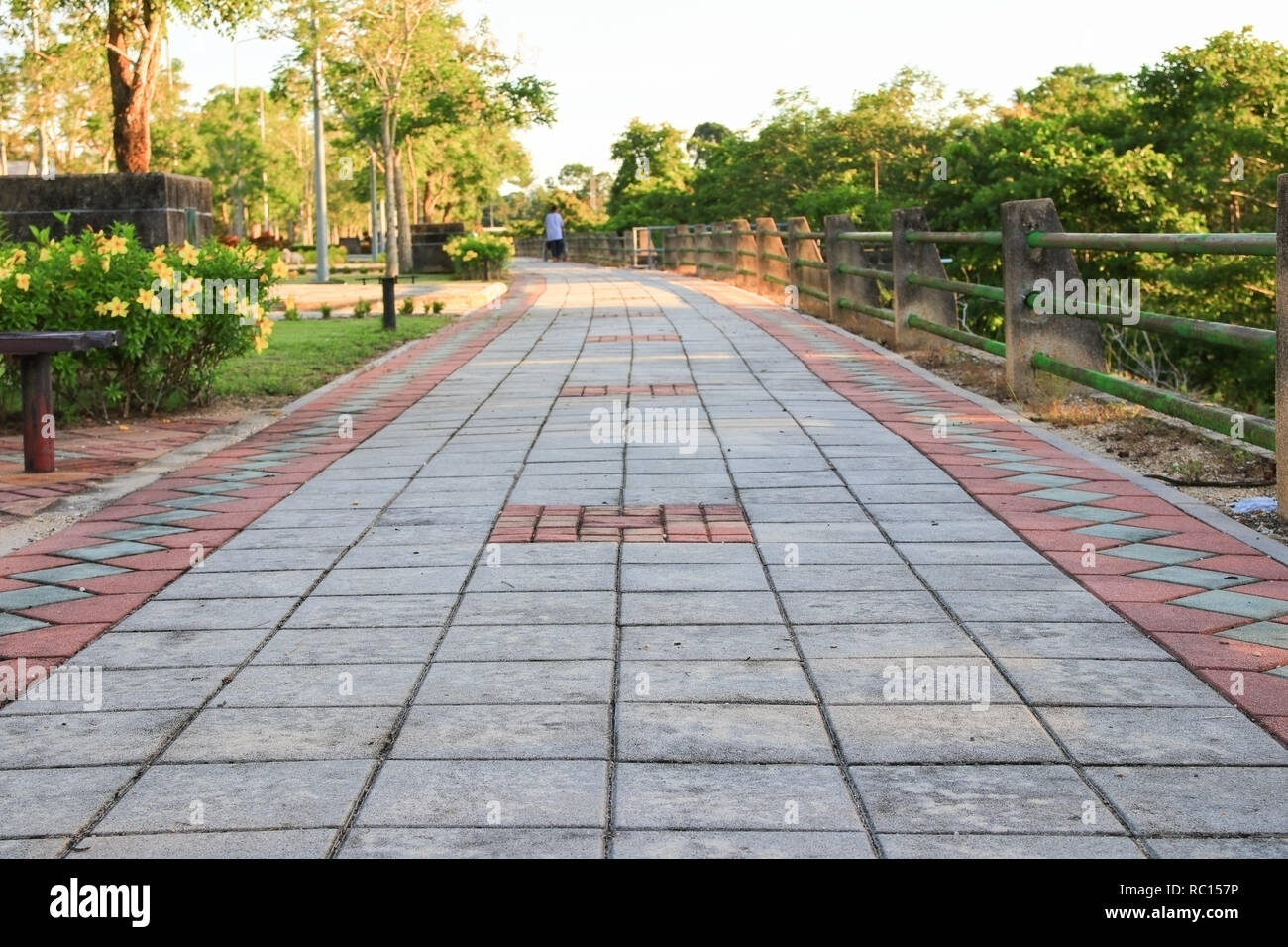 walkway block stone color cement in the park and copy space add text ...