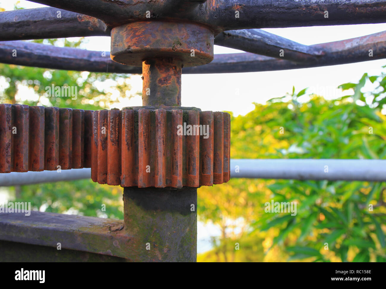 rusty gear toothed wheels old water valve select focus with shallow ...