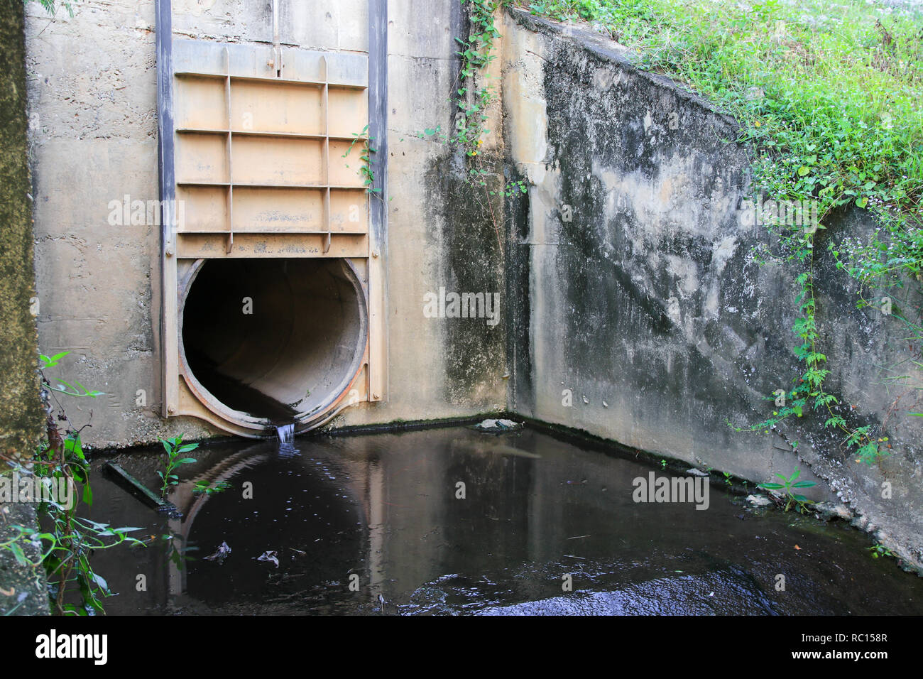 big pipe waste water in the city discharge flow to nature Stock Photo ...