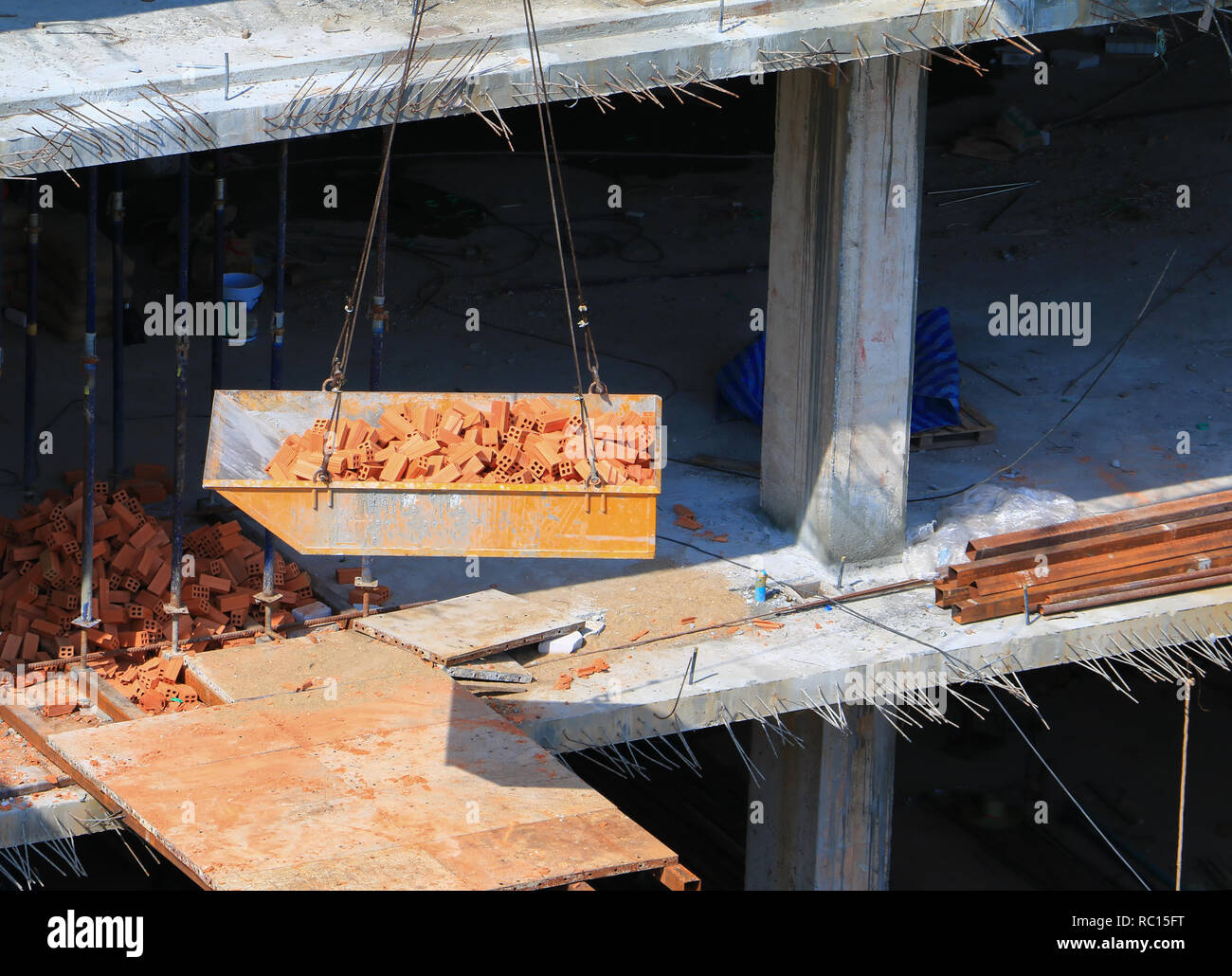 construction in working on high ground building in site workplace Stock ...