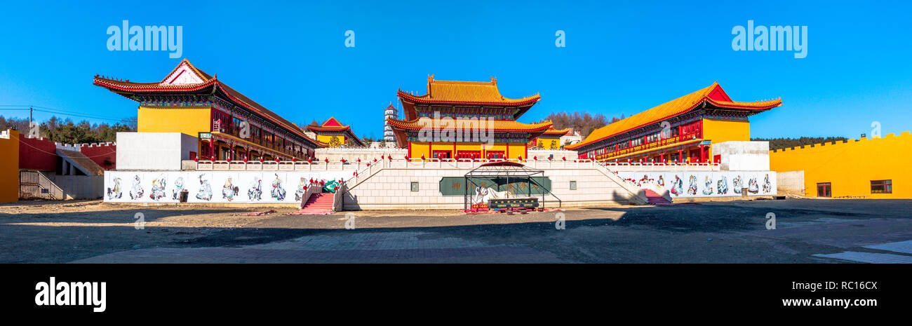 Architectural appearance of the Lingbao temple in Hunchun, China, in ...