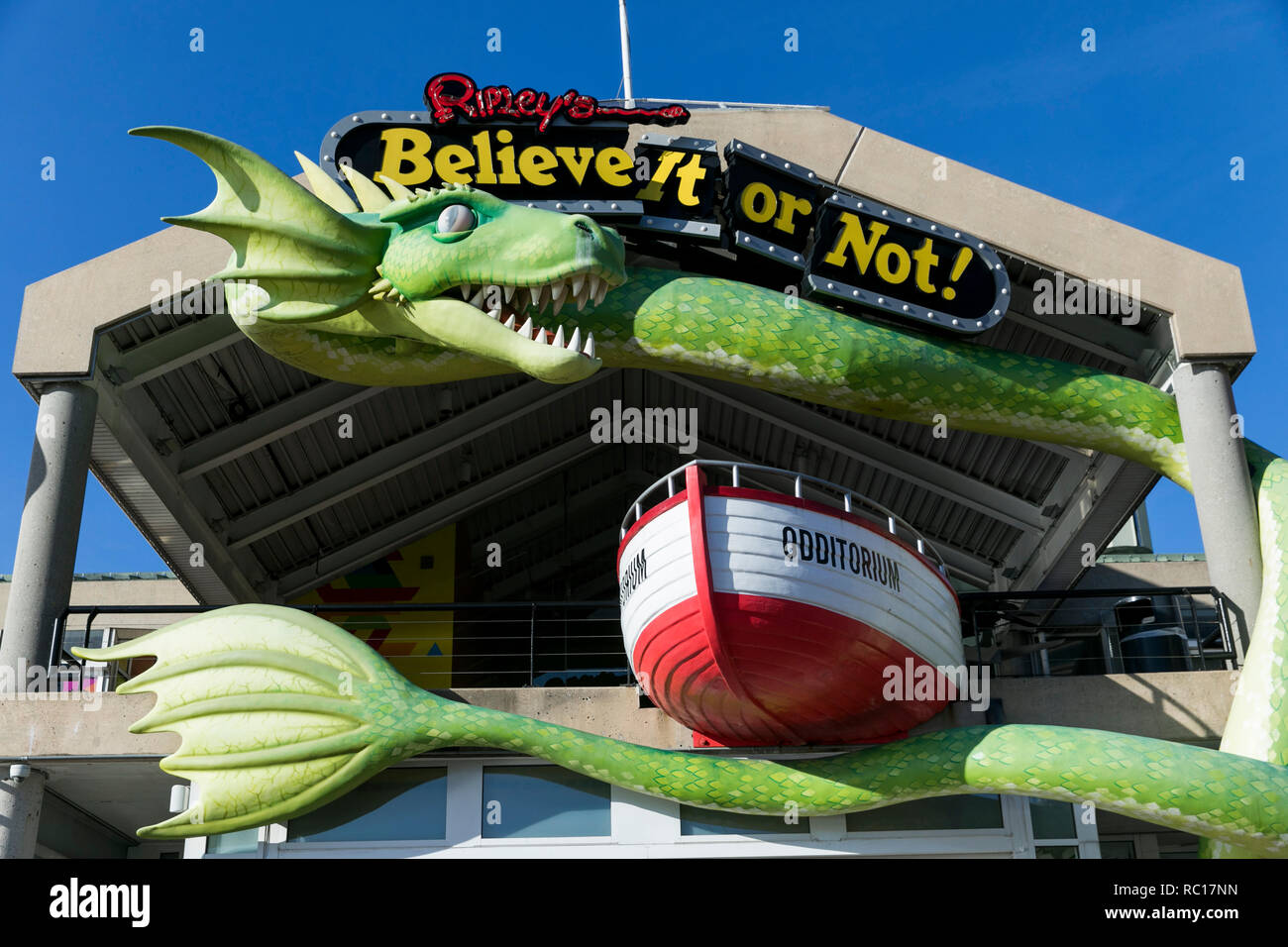 A logo sign outside of a Ripley's Believe It or Not location in ...