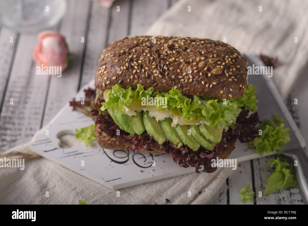 Homemade avocado lettuce sandwich, wholegrain bread, food photography ...