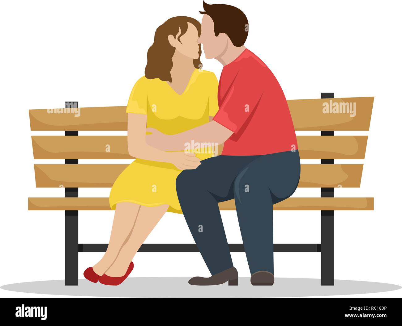 Couple Kissing On Park Bench Stock Vector Images Alamy