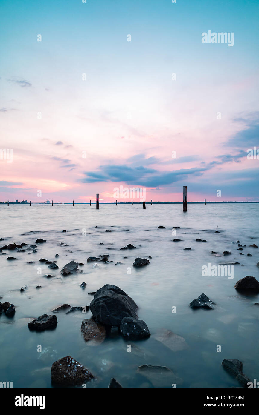 View of the rocky beach in Selangor during sunset. Portrait Orientation ...