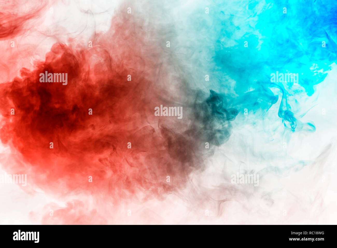 Background of blue and red wavy smoke on a white isolated ground ...