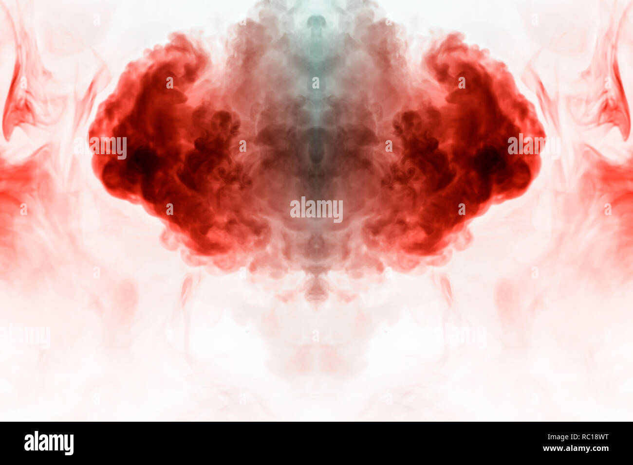 Background of blue and red wavy smoke on a white isolated ground ...