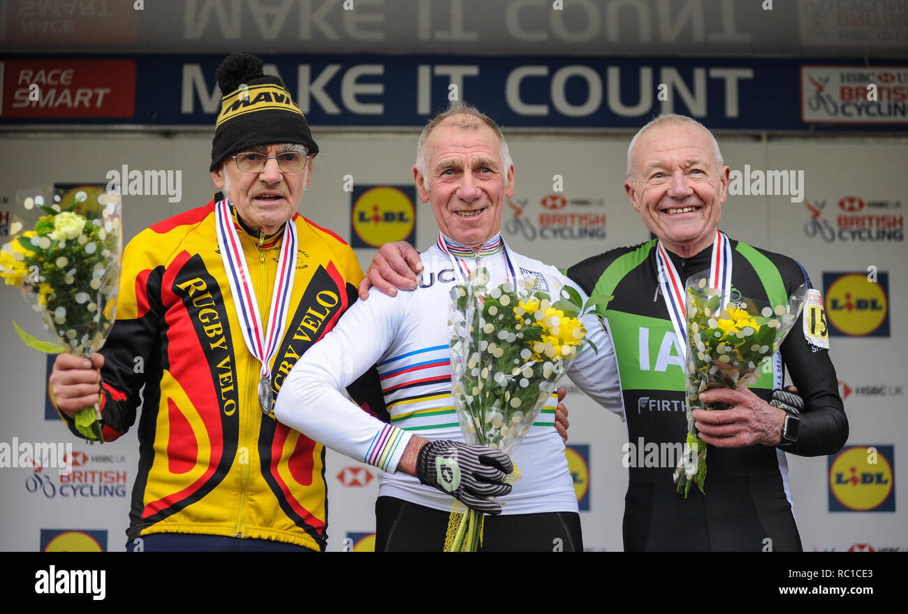 Cyclopark, Gravesend, Kent, UK, 12th January 2019. Veteran 70+ winners ...