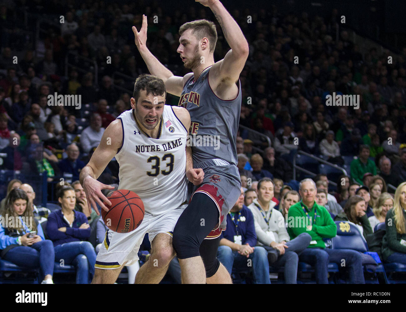 South Bend, Indiana, USA. 12th Jan, 2019. Notre Dame forward John ...