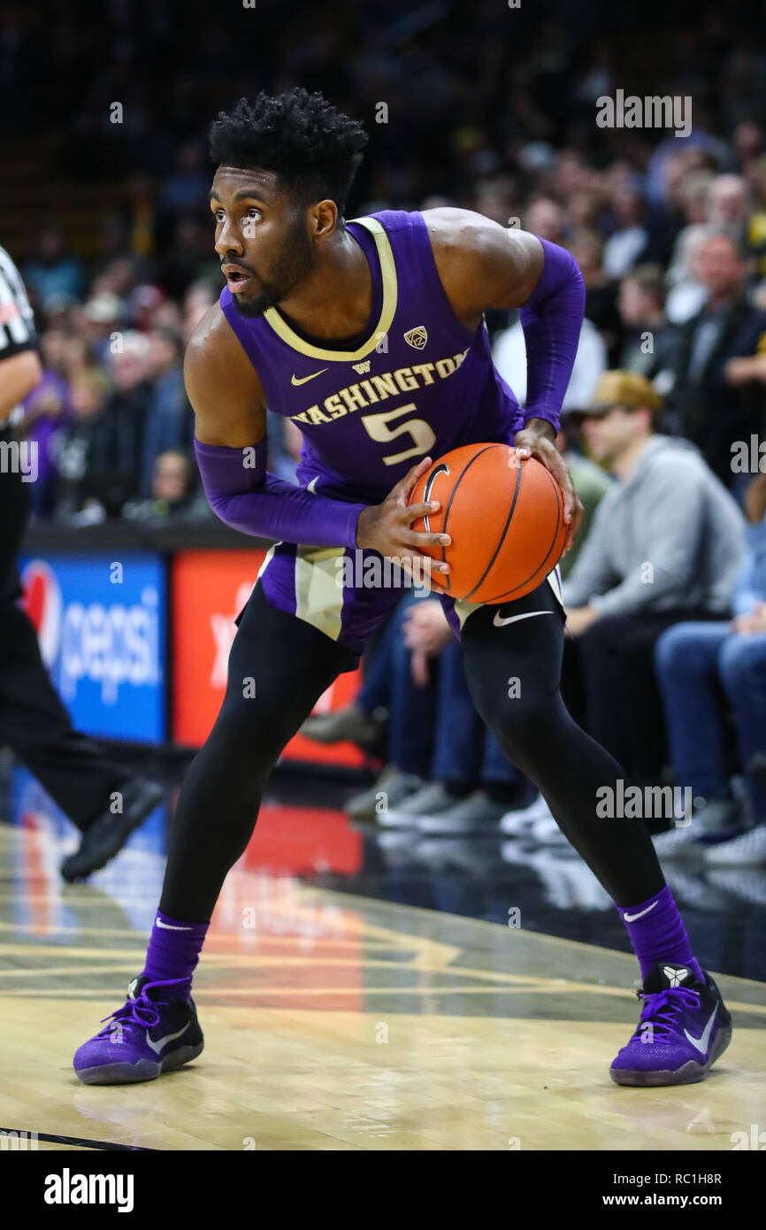 Boulder, CO, USA. 12th Jan, 2019. Washington Huskies guard Jaylen ...