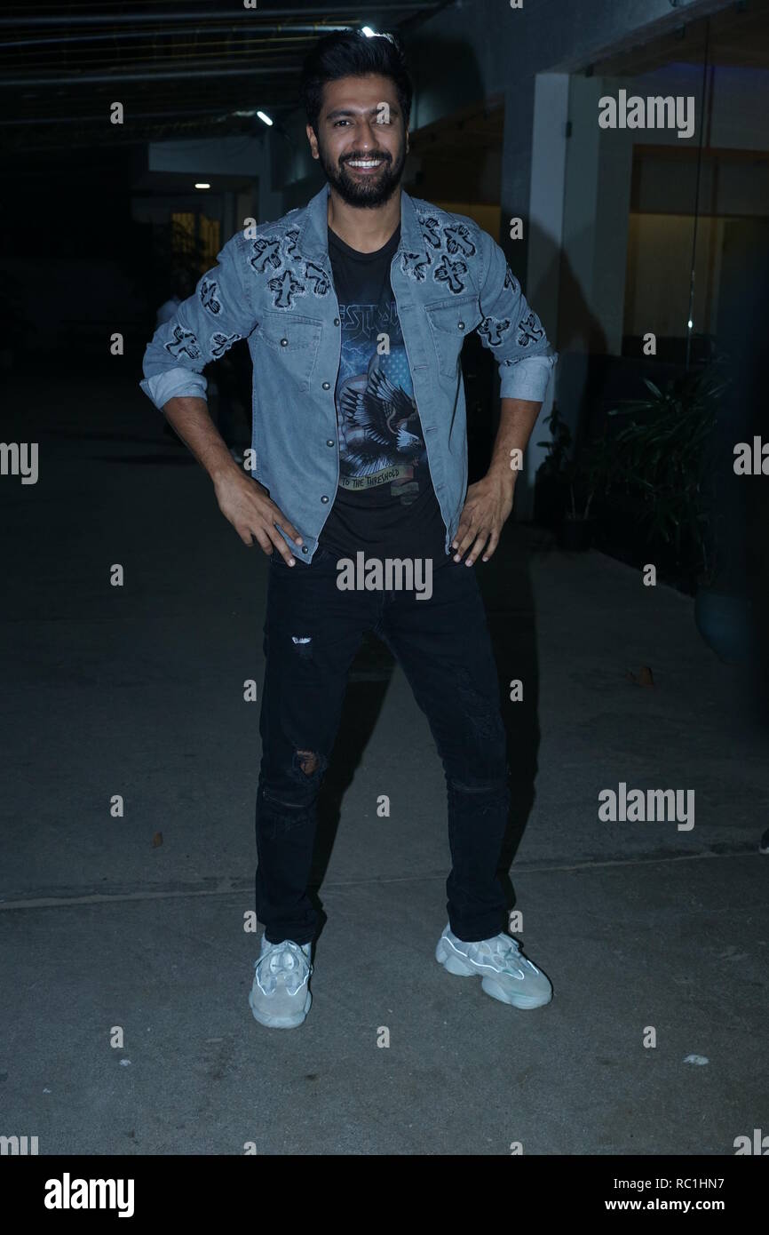 Mumbai, india 12th jan 2019 : Bollywood actor Vicky kaushal during Movie screenin of URI at ...