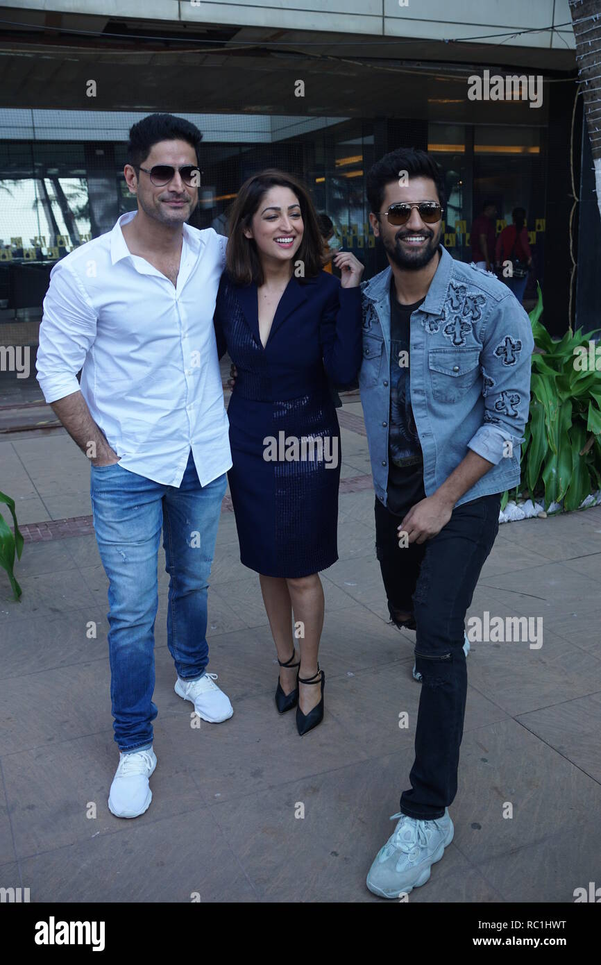 Mumbai,India, 12th jan 2019 : Bollywood Vicky Kaushal, Yami Gautam and Mohit Raina meet media ...
