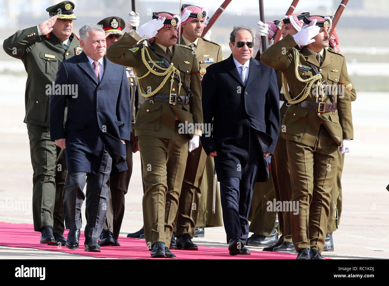 Amman, Jordan. 13th Jan, 2019. King Abdullah II of Jordan (2-L) and ...