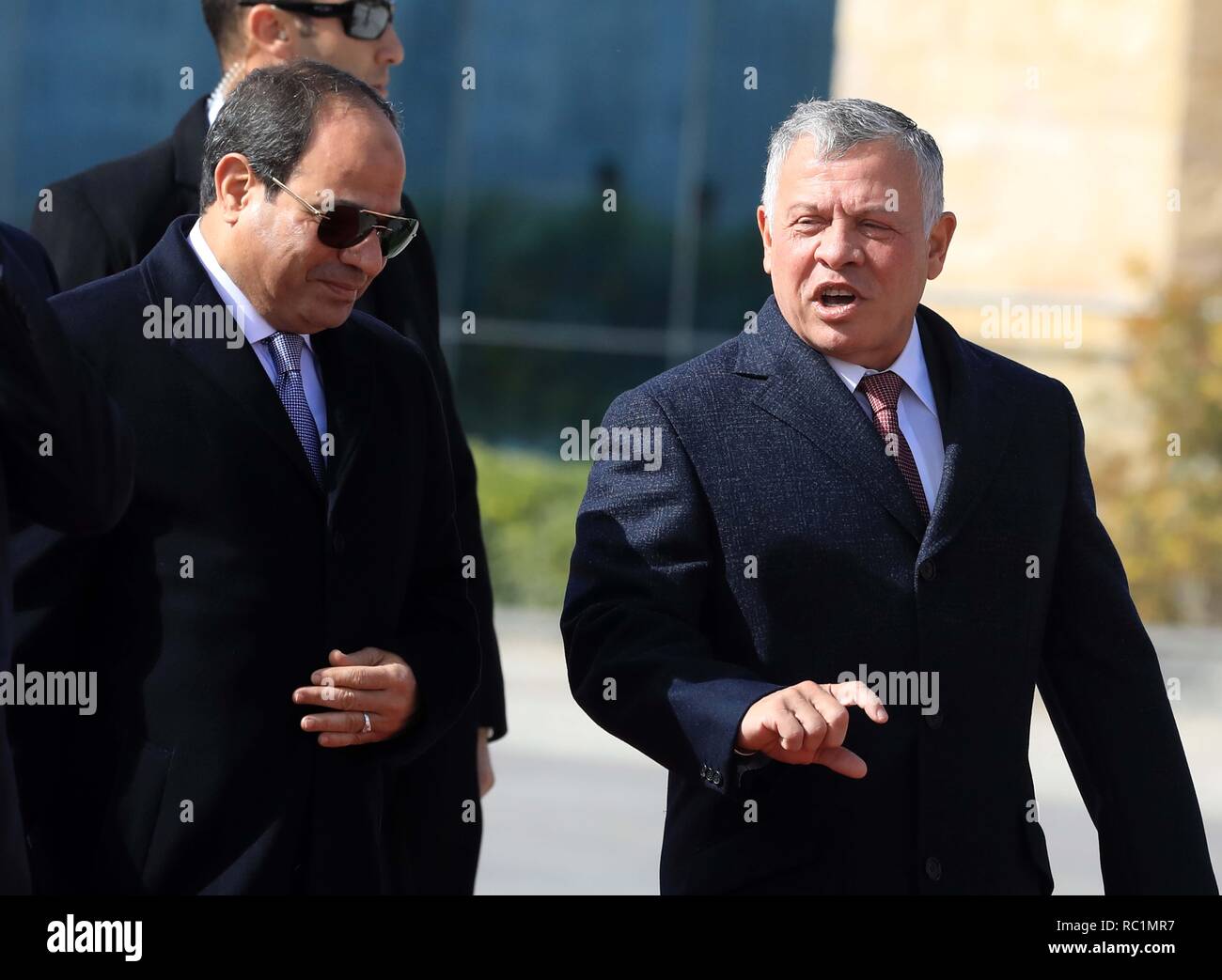 Amman, Jordan. 13th Jan, 2019. Jordanian King Abdullah II (R) speaks ...
