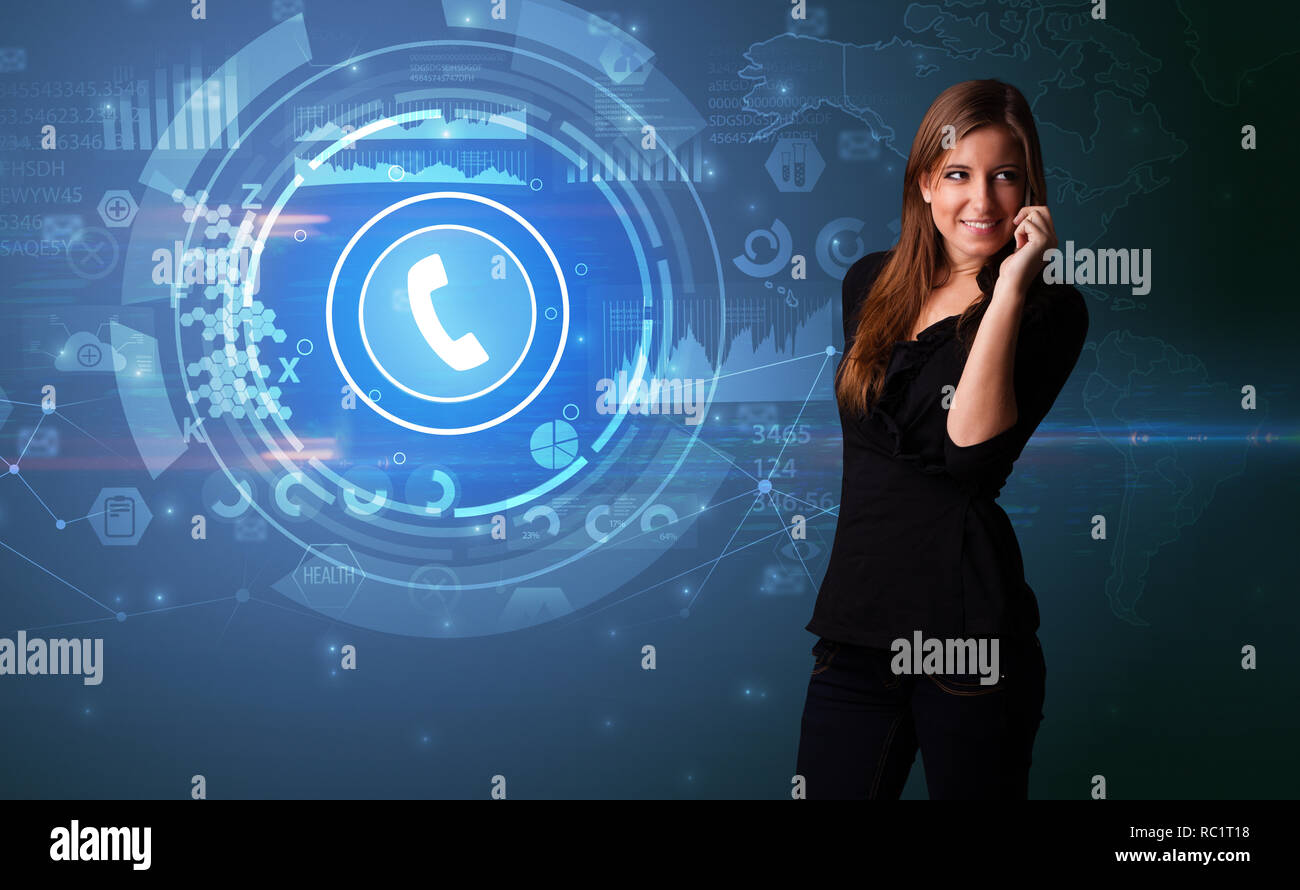 Young person talking on the phone with calling concept Stock Photo - Alamy