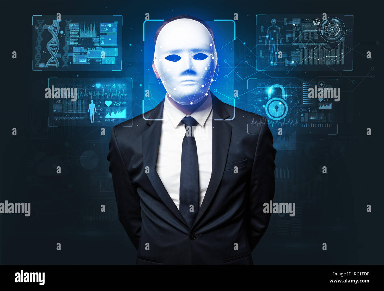 Biometric verification - young man face recognition Stock Photo - Alamy
