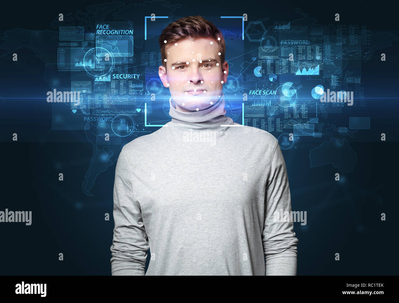 Biometric verification. Face recognition with several points Stock ...