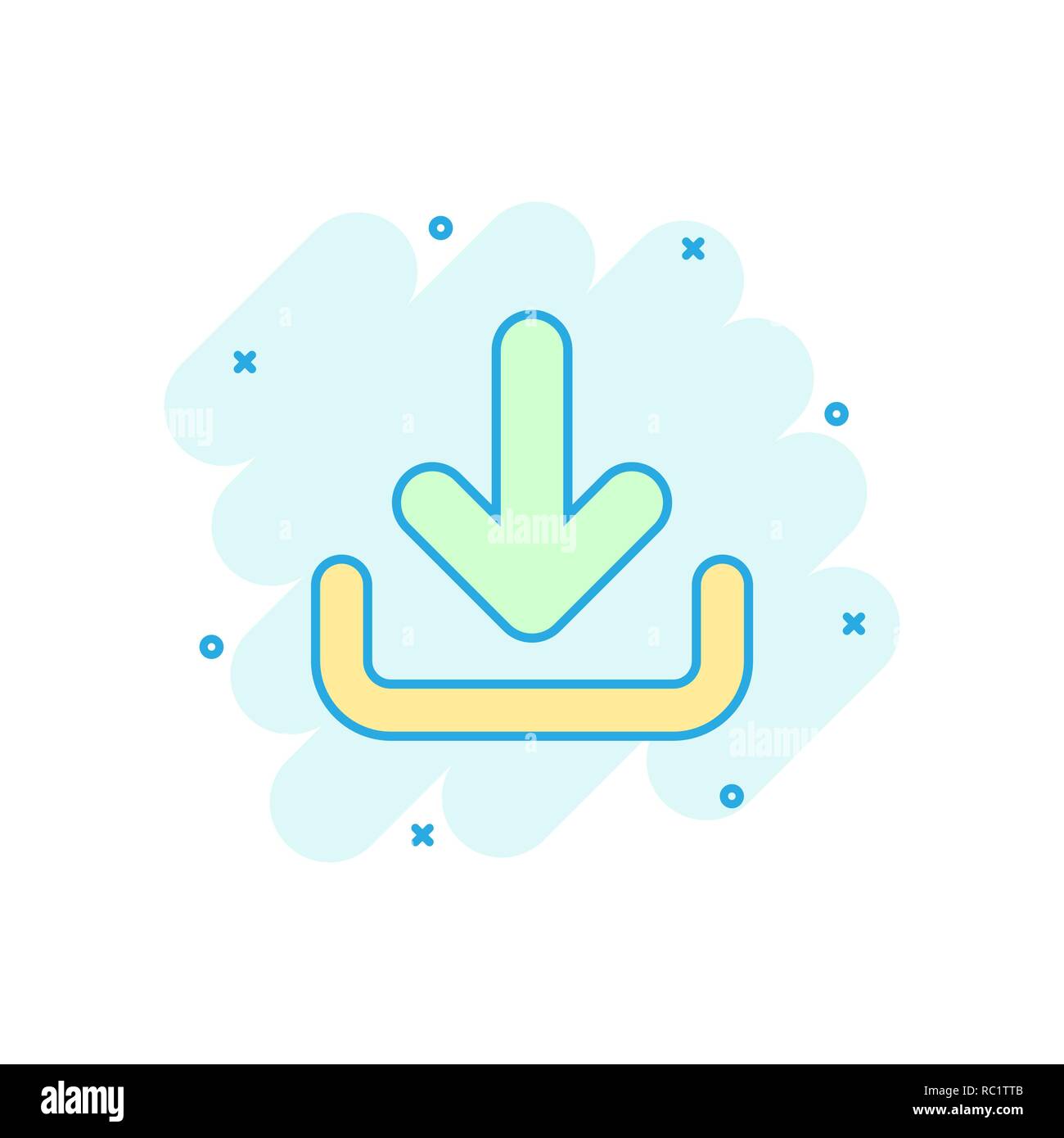 Download file icon in comic style. Arrow down downloading vector ...