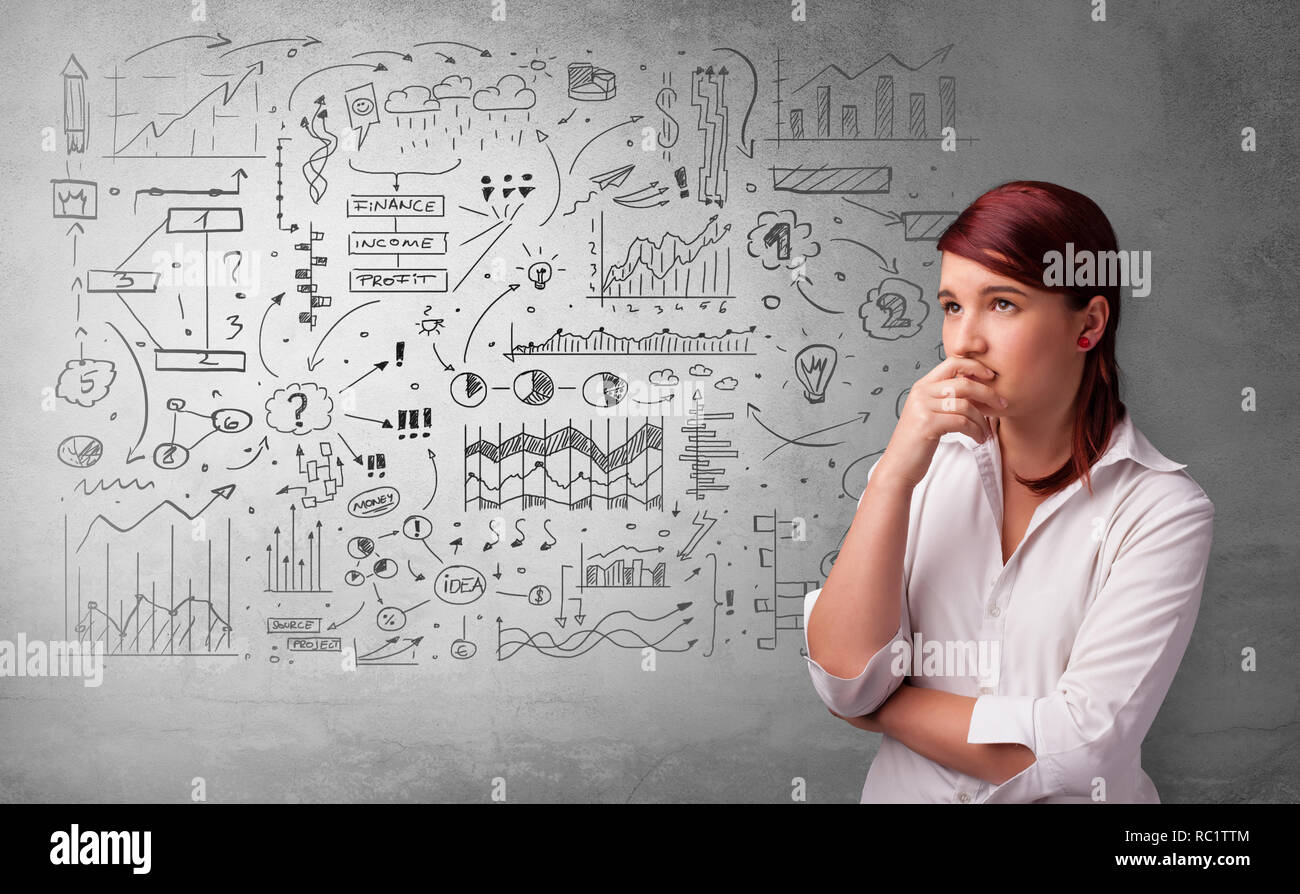 Casual person thinking with drawn signs concept Stock Photo - Alamy