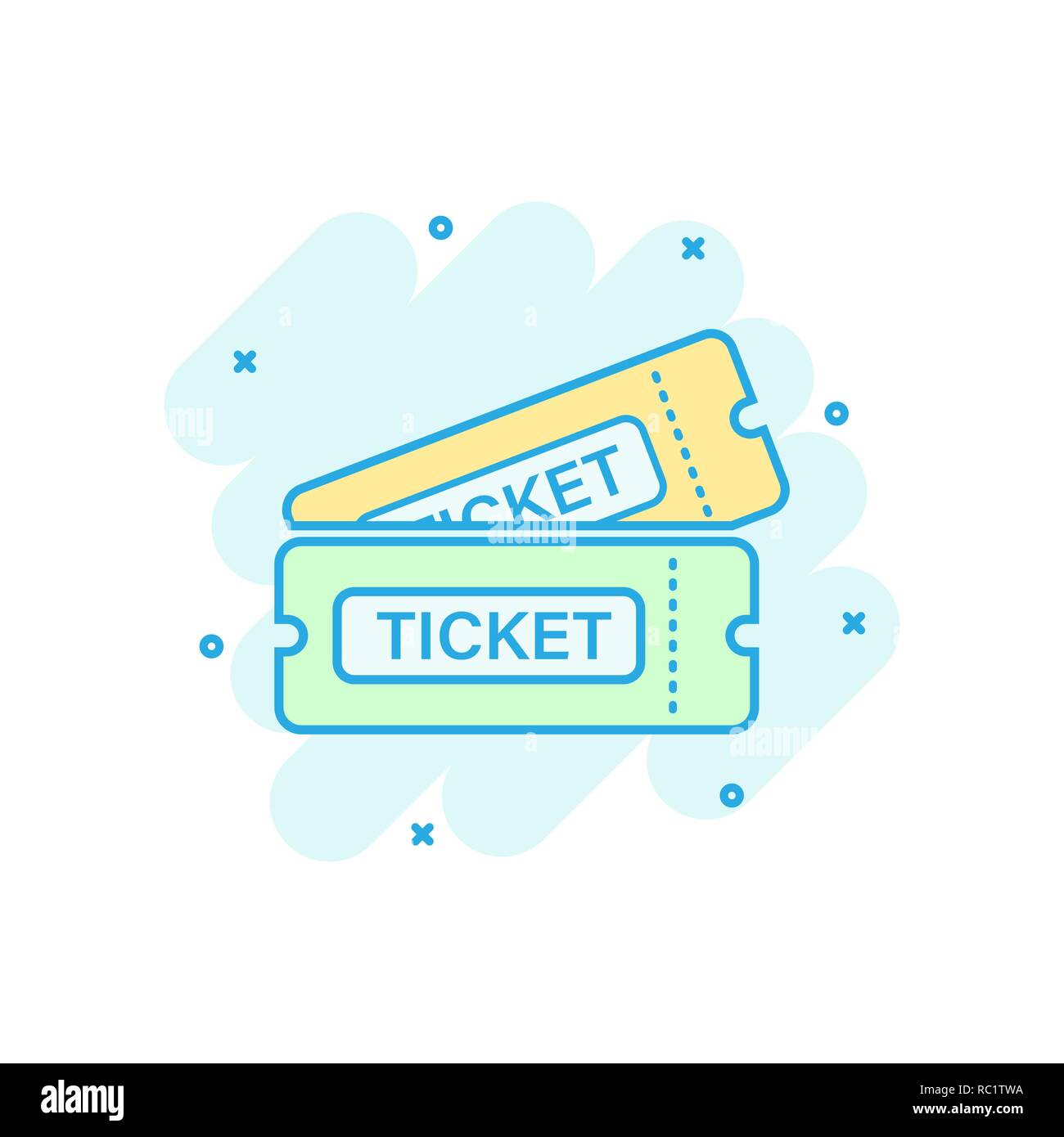 Cinema ticket icon in comic style. Admit one coupon entrance vector ...