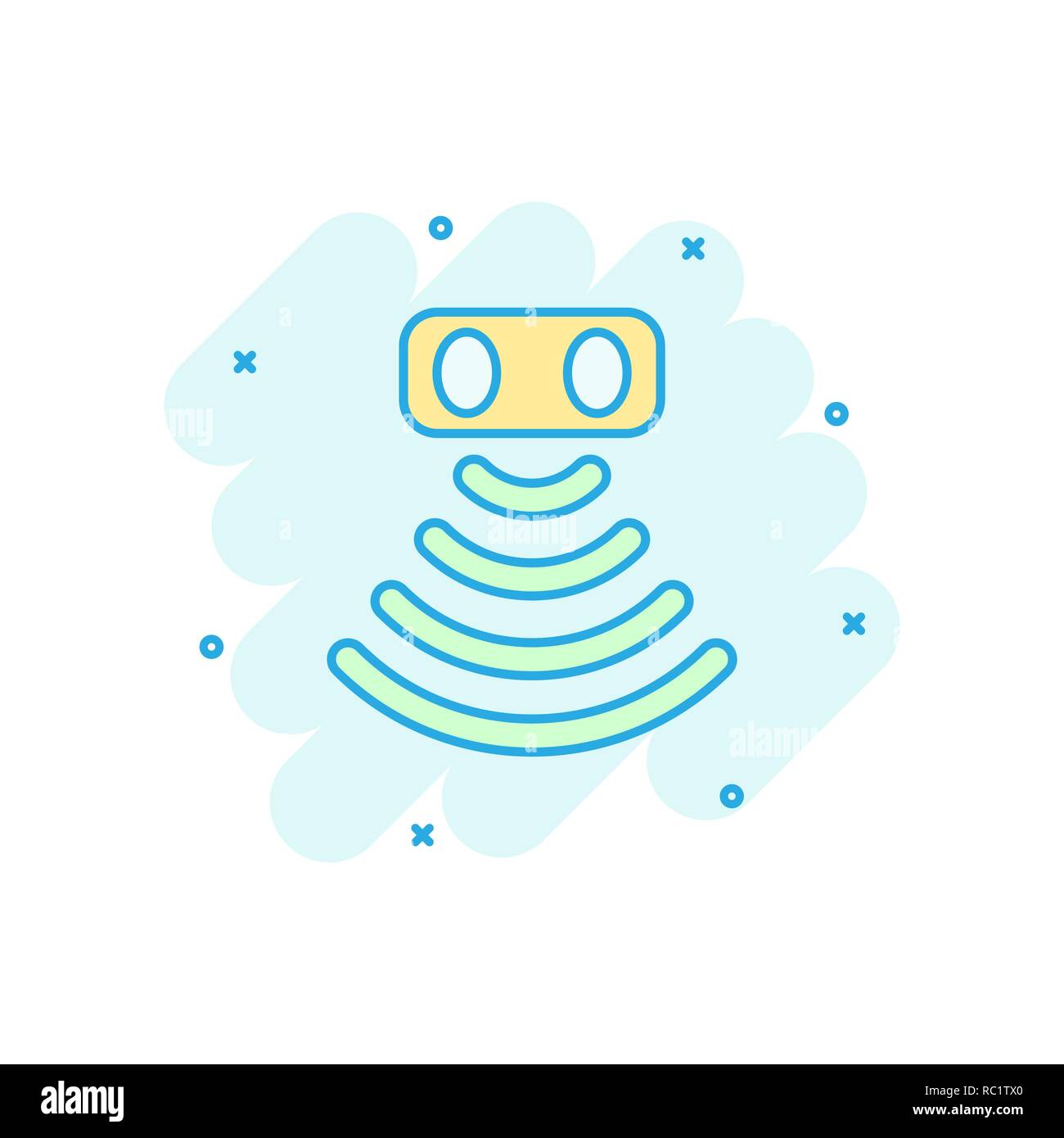 Motion sensor icon in comic style. Sensor waves vector cartoon ...