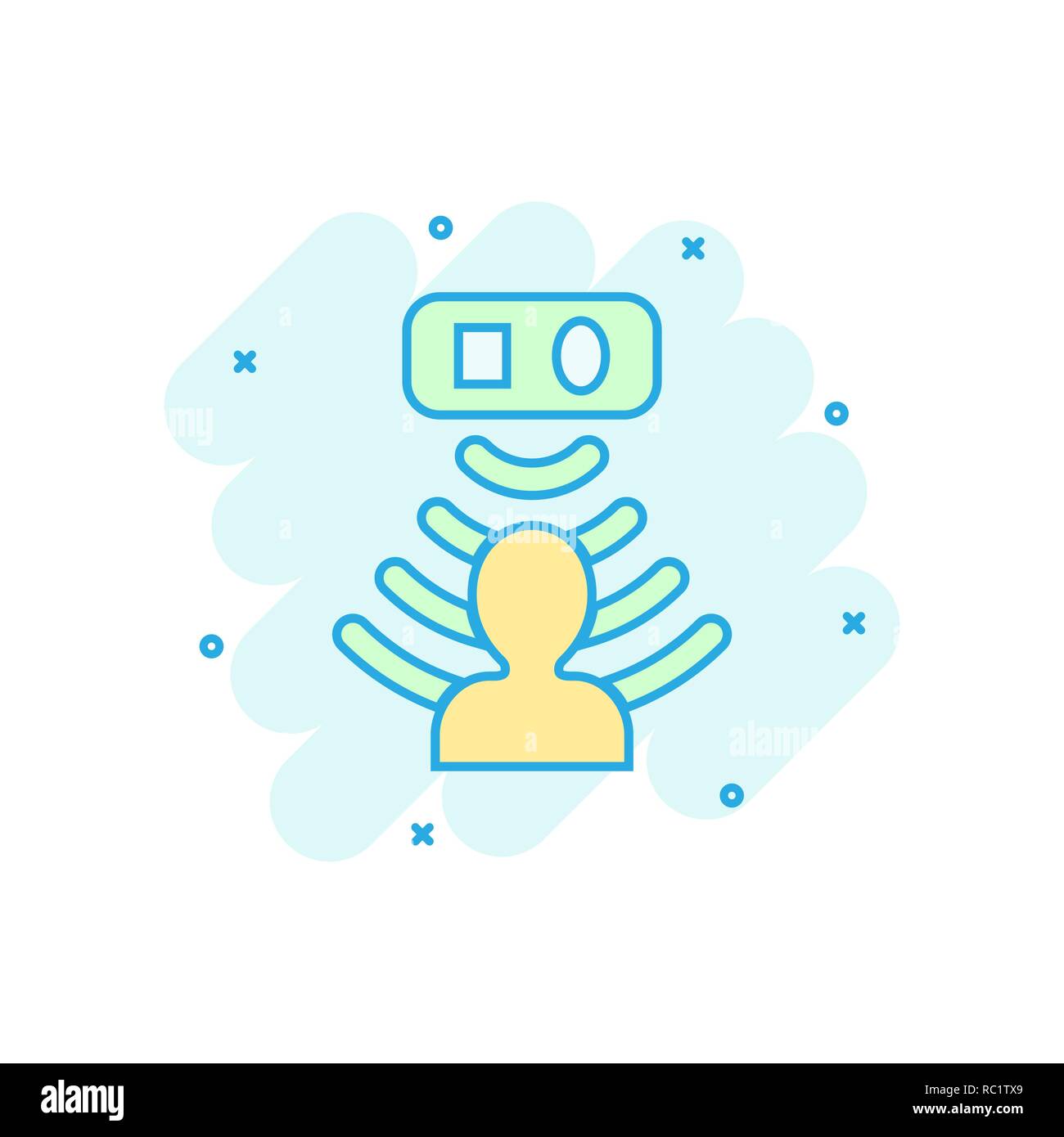 Motion sensor icon in comic style. Sensor waves with man vector cartoon ...