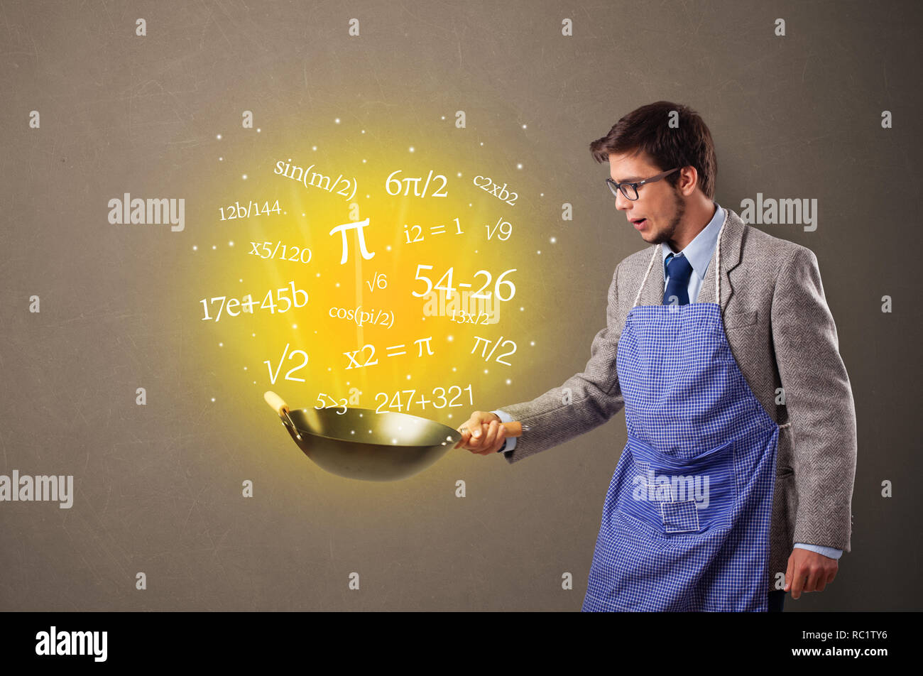 Person cooking numbers and mathematical staffs Stock Photo - Alamy
