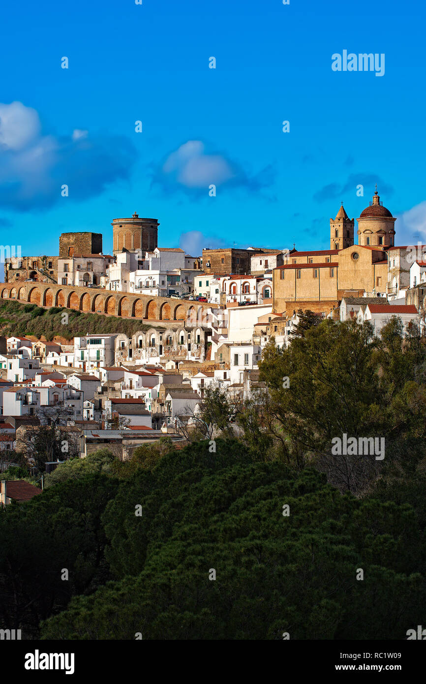 Italy Basilicata Pisticci view with Castle and mother church Stock ...