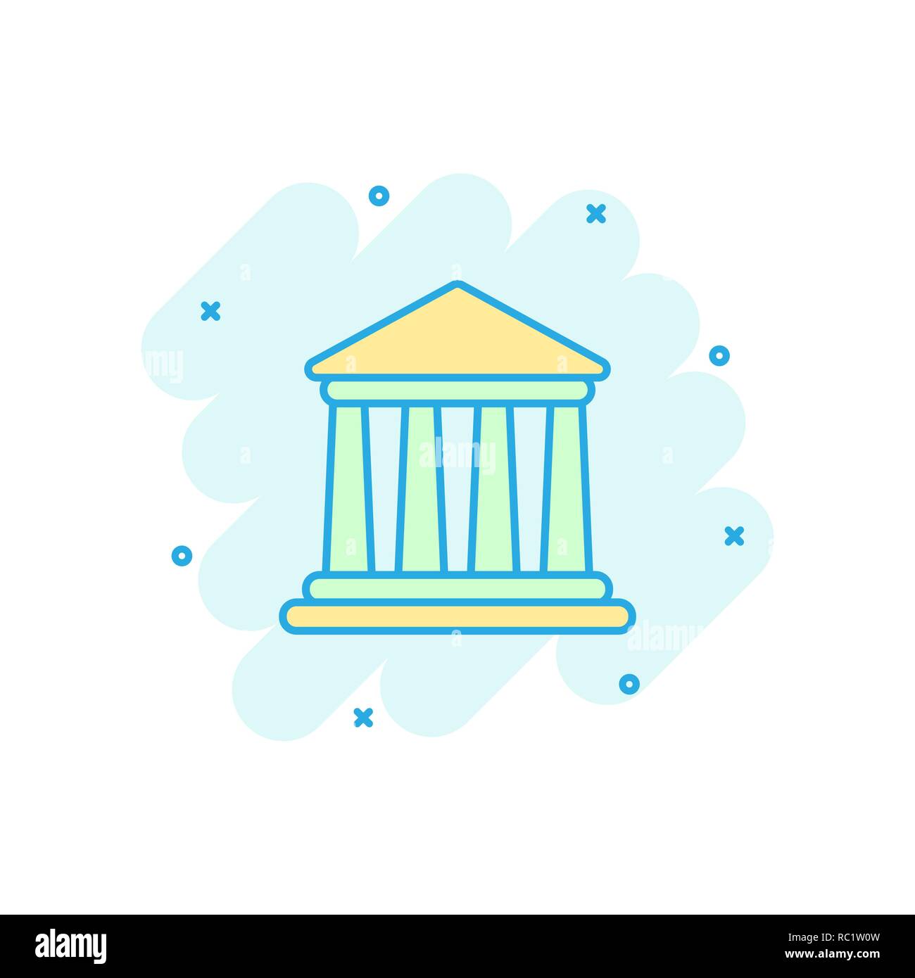 Bank building icon in comic style. Government architecture vector ...